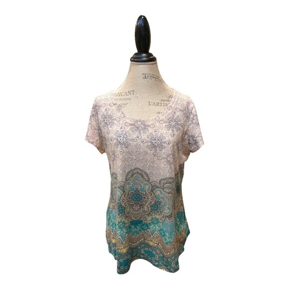 dressbarn | Tops | Dressbarn Bohemian Gray Green Pullover Short Sleeve ...